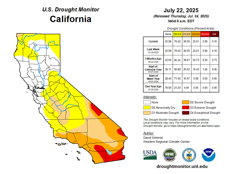 California and National Drought Summary for July 22, 2025, 10 Day ...