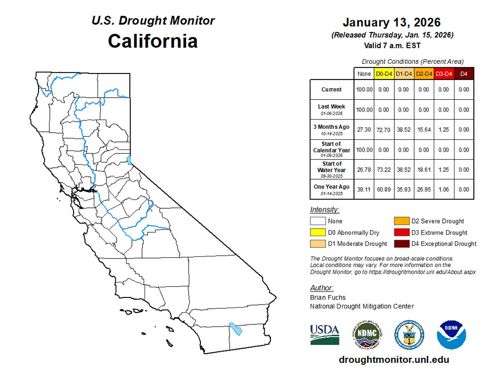 California and National Drought Summary for January 13, 2026, 10 Day ...