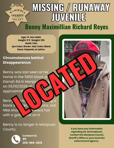 Mariposa County Sheriff Seeks Public’s Help Locating Missing 14-Year ...